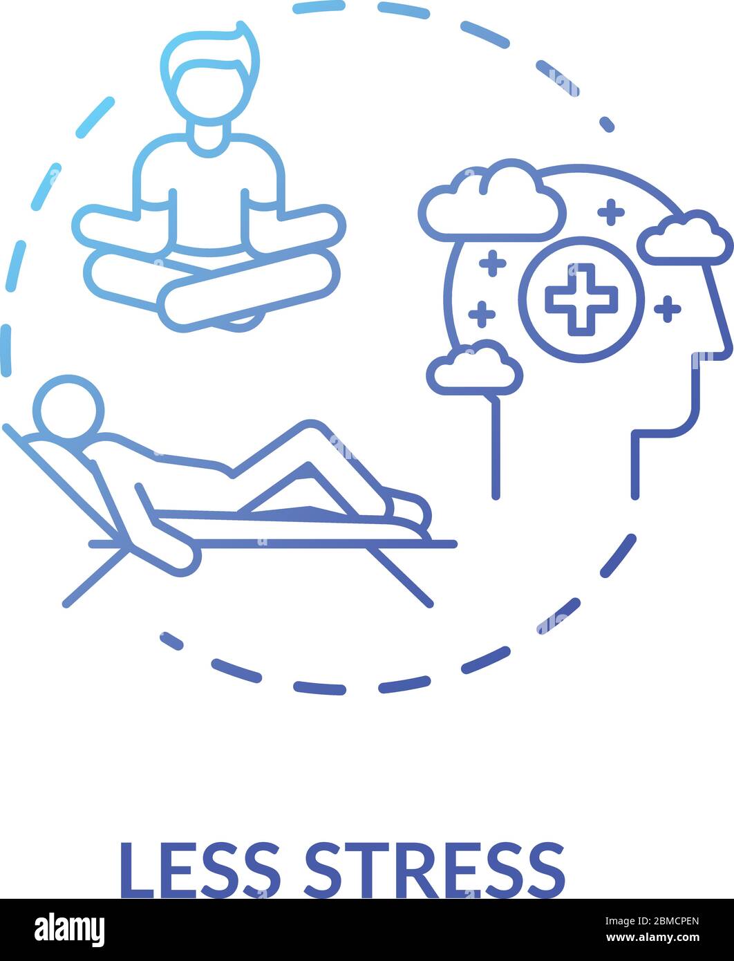 Less stress blue concept icon. Relaxation and rest. Meditation for ...