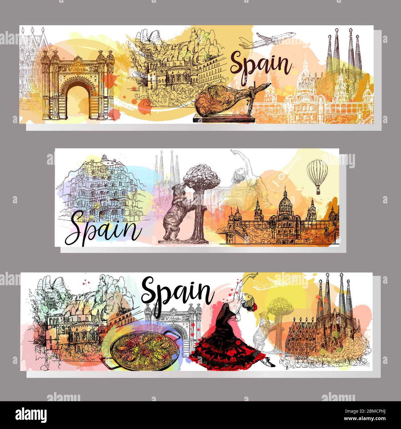 Poster / card / composition of hand drawn sketch style Spain related ...