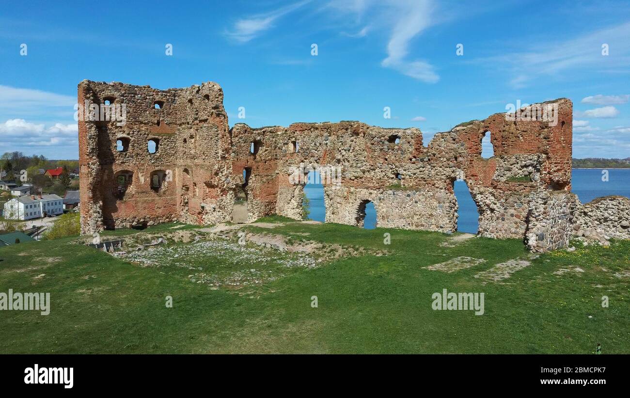 Aerial View of the Ludza Medieval Castle Ruins on a Hill Between Big ...