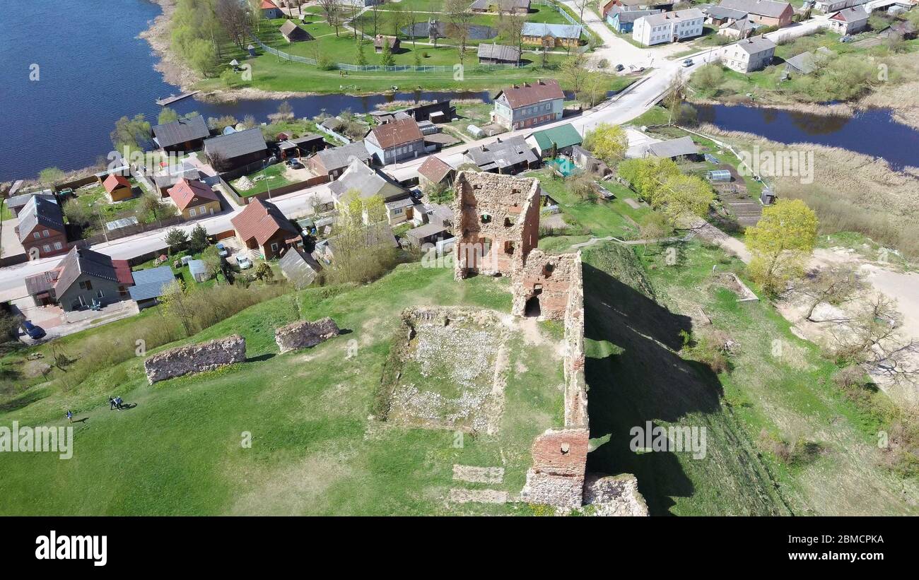 Aerial View of the Ludza Medieval Castle Ruins on a Hill Between Big ...