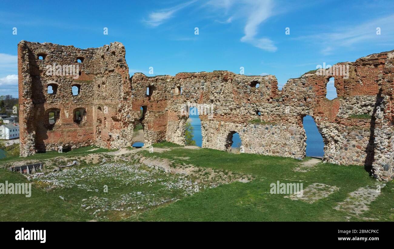 Aerial View of the Ludza Medieval Castle Ruins on a Hill Between Big ...