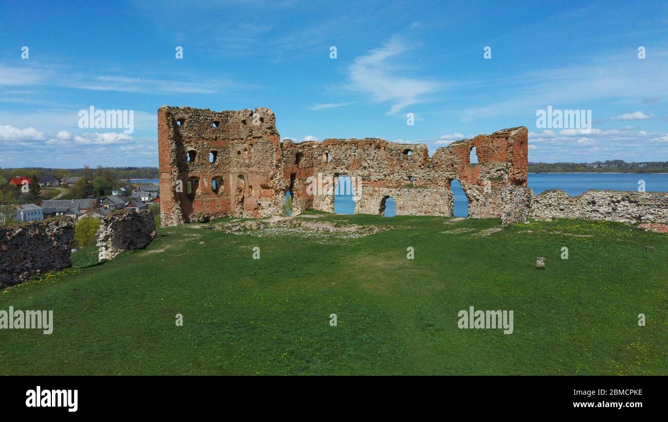 Aerial View of the Ludza Medieval Castle Ruins on a Hill Between Big ...