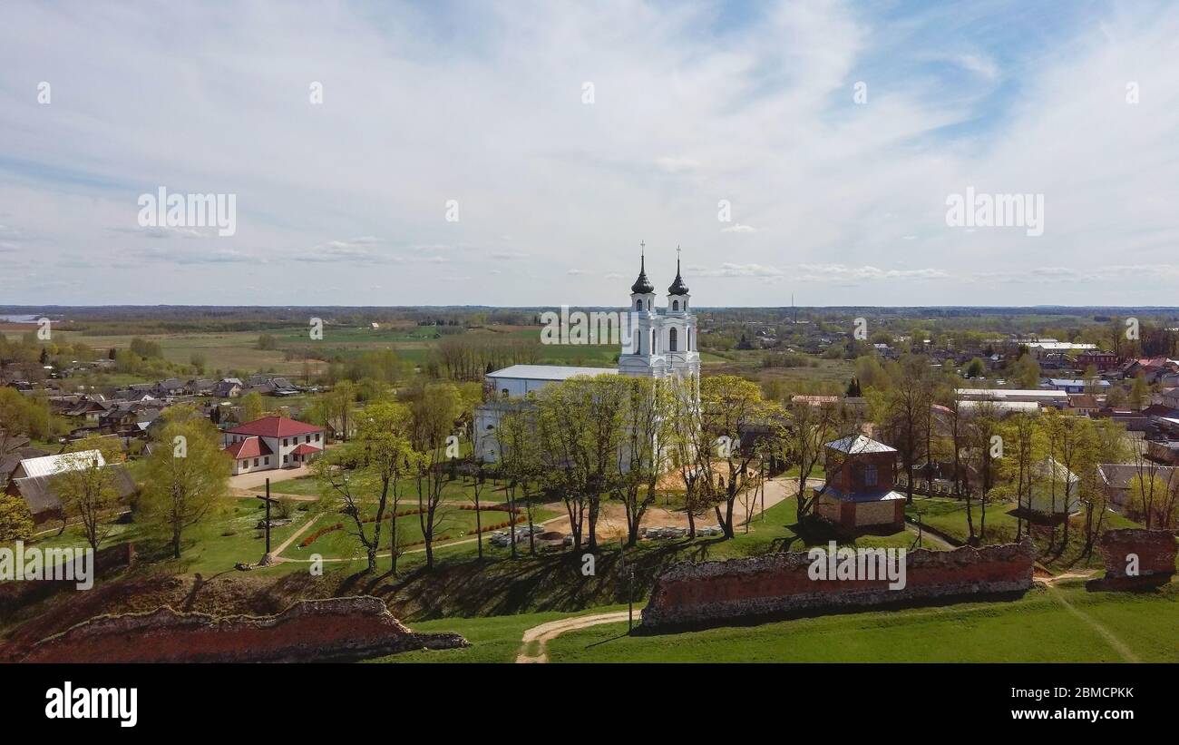 Aerial View of the Ludza Medieval Castle Ruins on a Hill Between Big ...