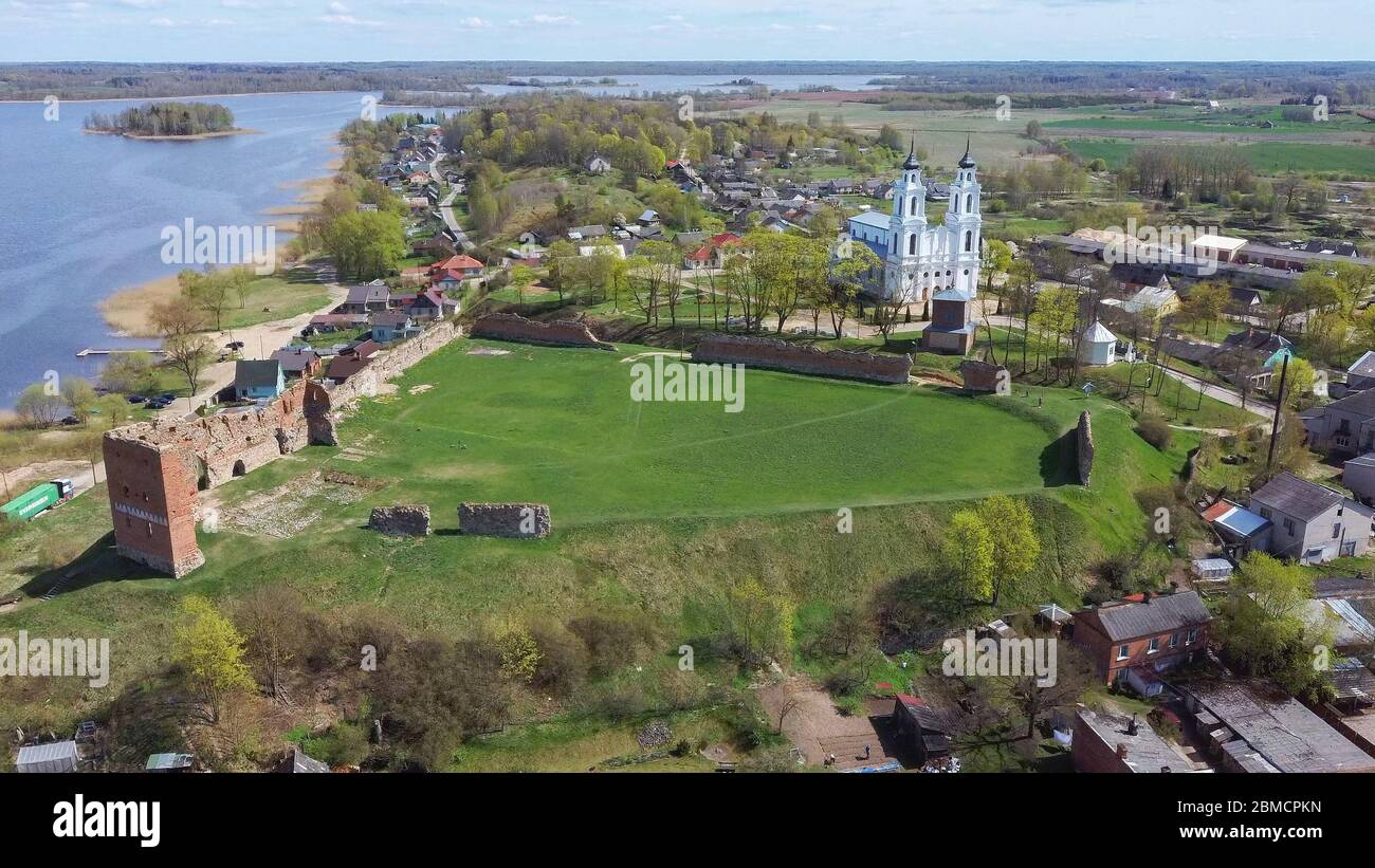 Aerial View of the Ludza Medieval Castle Ruins on a Hill Between Big ...