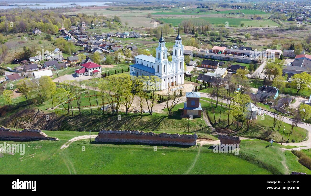 Aerial View of the Ludza Medieval Castle Ruins on a Hill Between Big ...