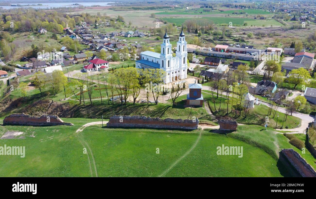Aerial View of the Ludza Medieval Castle Ruins on a Hill Between Big ...