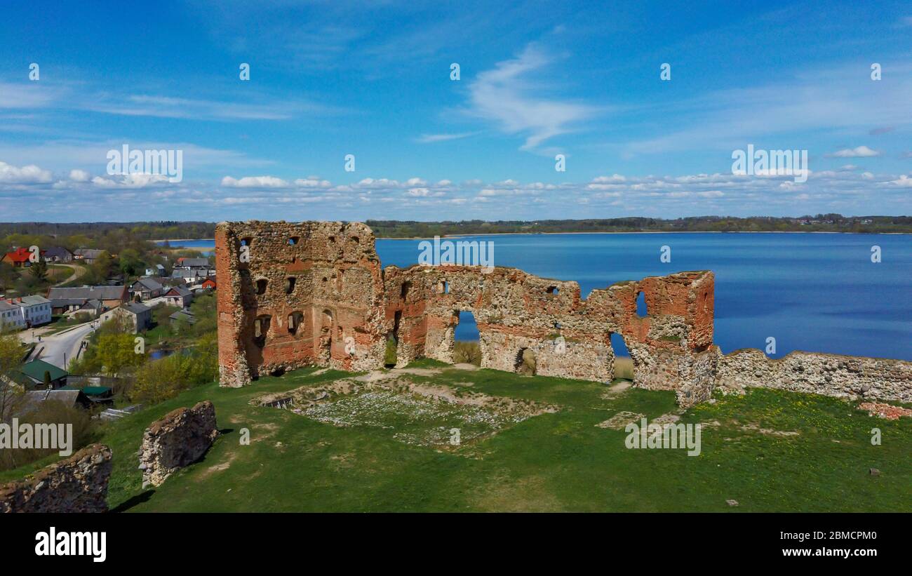 Aerial View of the Ludza Medieval Castle Ruins on a Hill Between Big ...