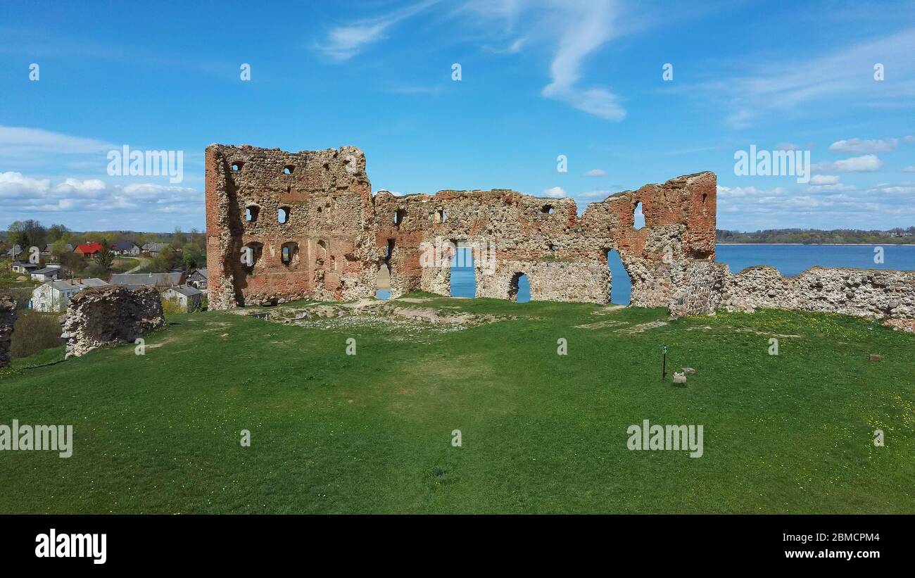 Aerial View of the Ludza Medieval Castle Ruins on a Hill Between Big ...