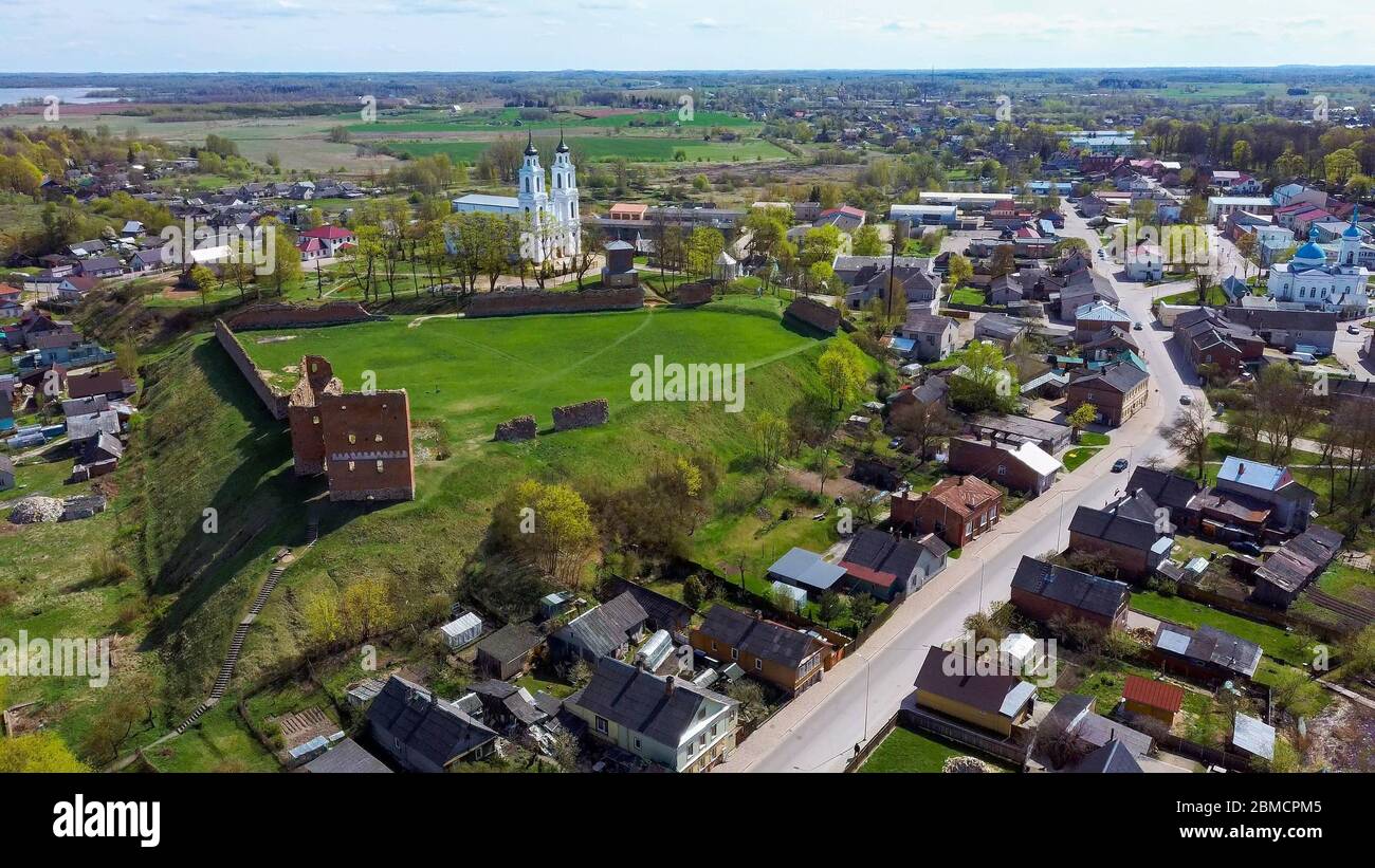 Aerial View of the Ludza Medieval Castle Ruins on a Hill Between Big ...