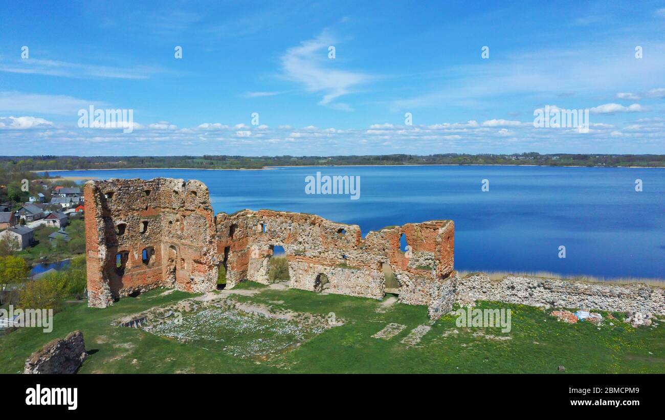 Aerial View of the Ludza Medieval Castle Ruins on a Hill Between Big ...