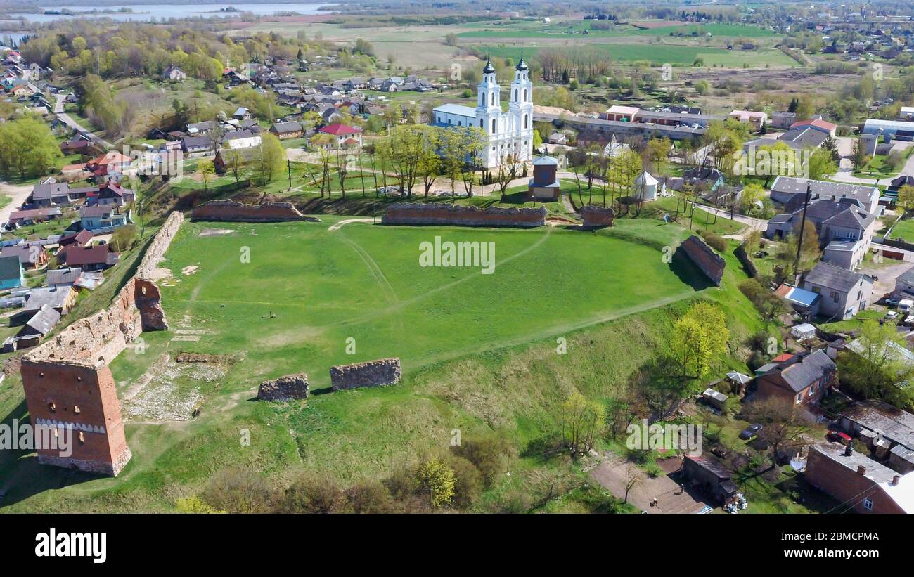Aerial View of the Ludza Medieval Castle Ruins on a Hill Between Big ...