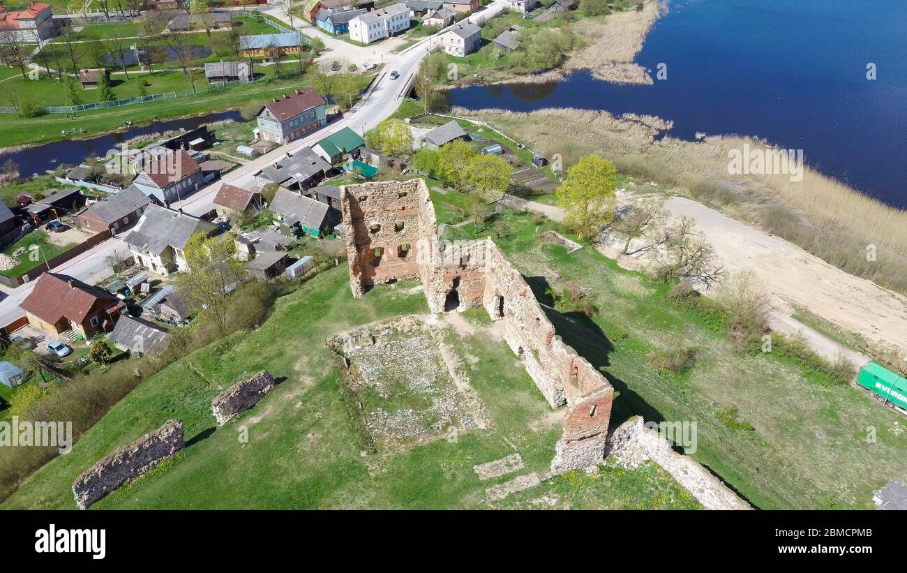 Aerial View of the Ludza Medieval Castle Ruins on a Hill Between Big ...