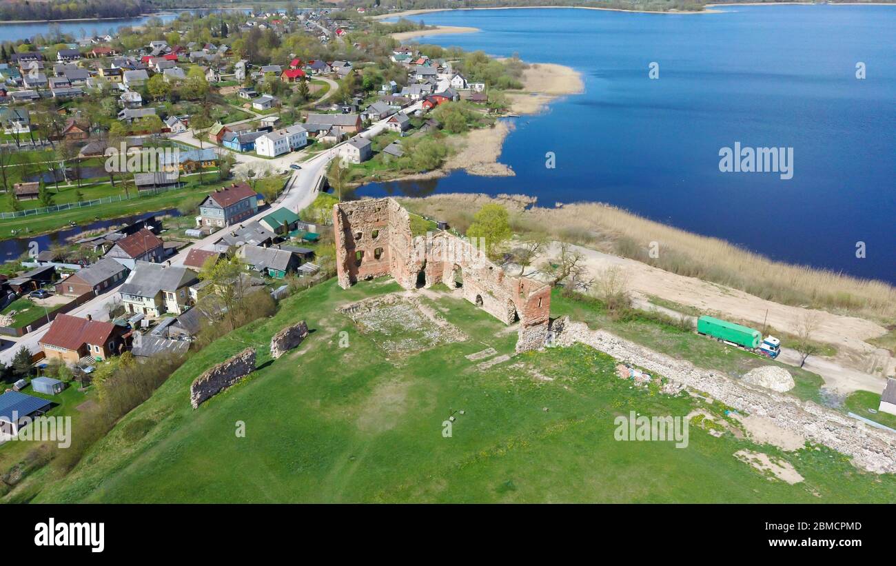 Aerial View of the Ludza Medieval Castle Ruins on a Hill Between Big ...
