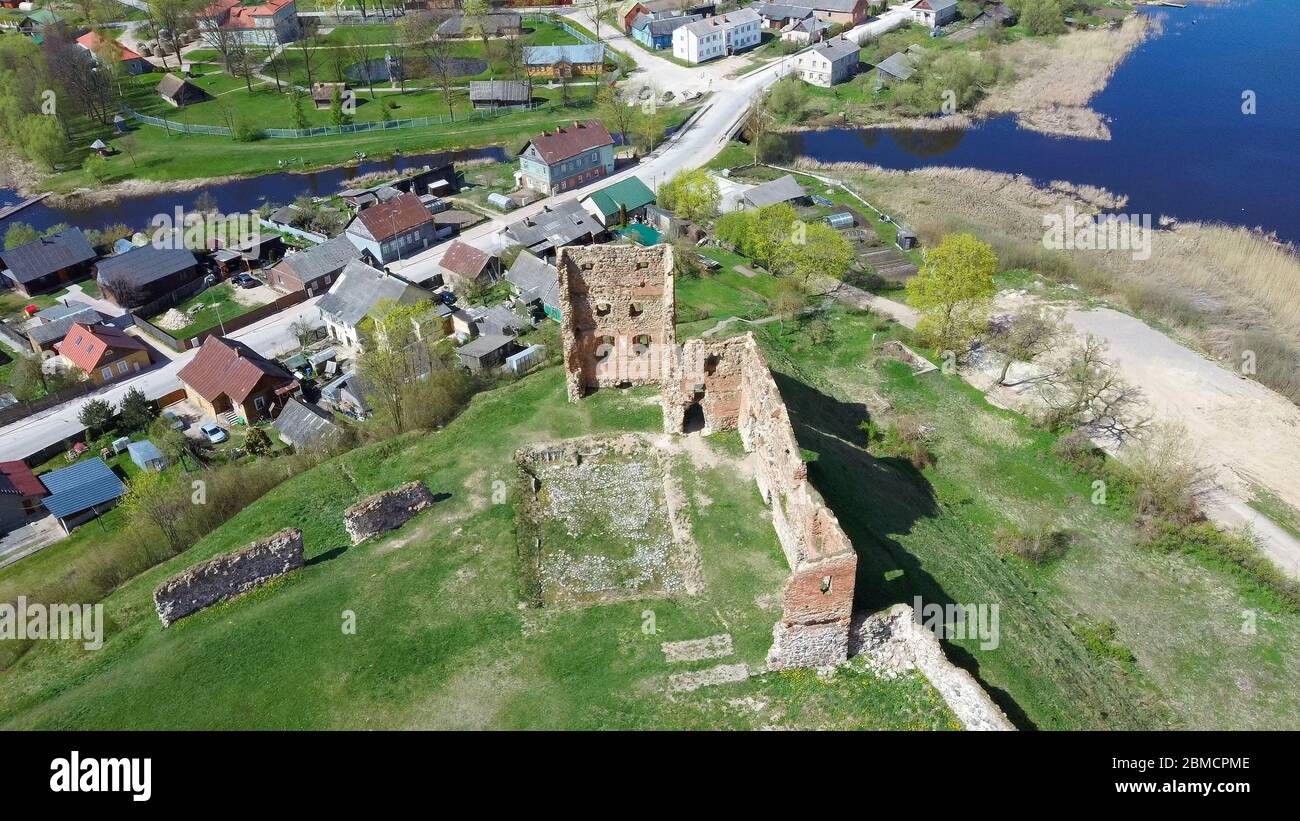 Aerial View of the Ludza Medieval Castle Ruins on a Hill Between Big ...