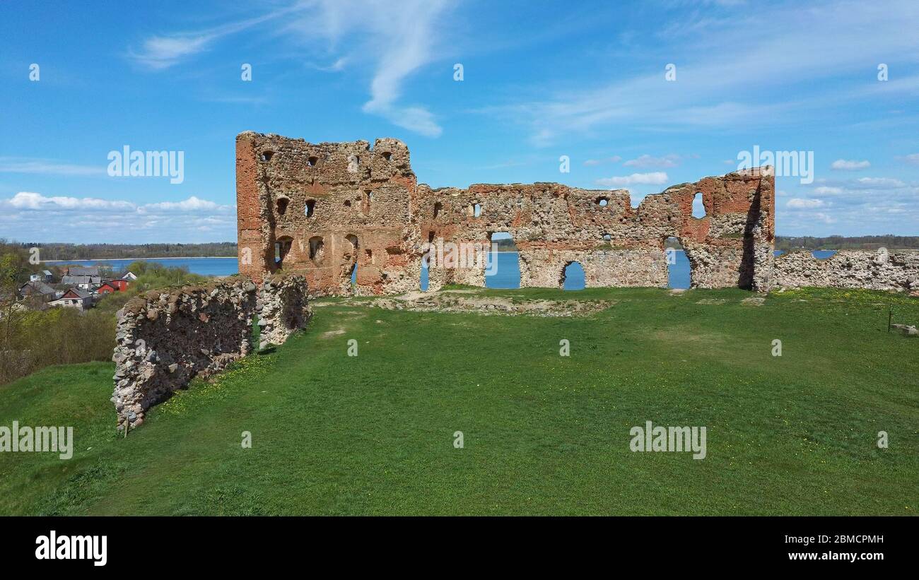 Aerial View of the Ludza Medieval Castle Ruins on a Hill Between Big ...