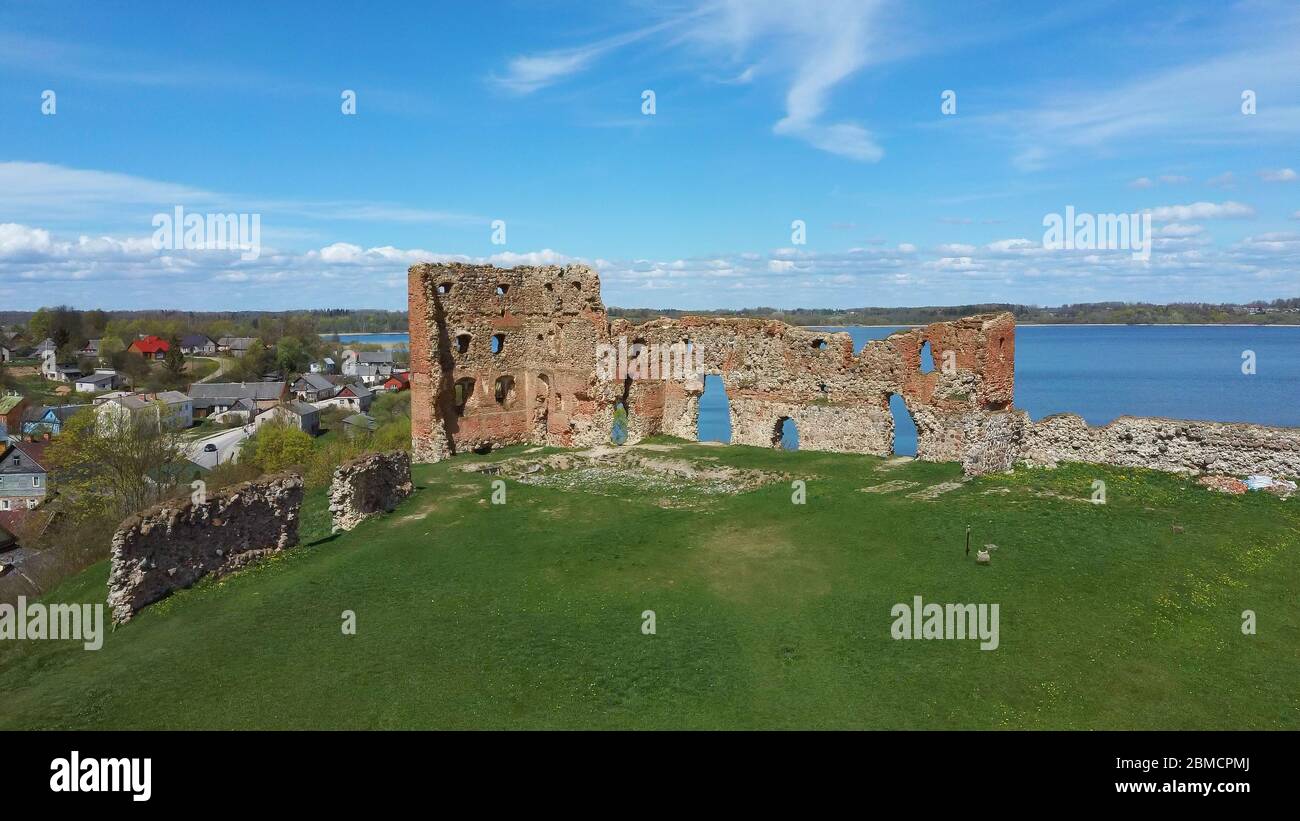 Aerial View of the Ludza Medieval Castle Ruins on a Hill Between Big ...