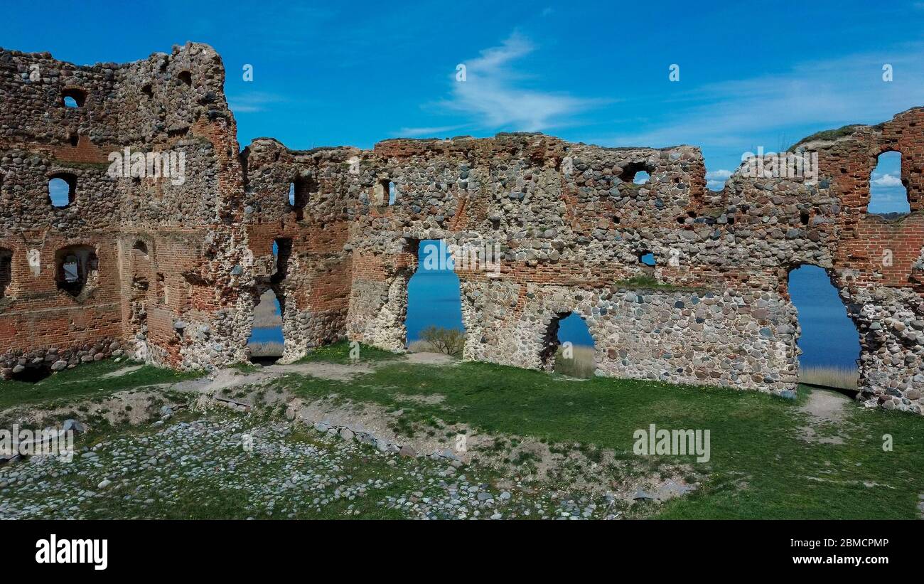 Aerial View of the Ludza Medieval Castle Ruins on a Hill Between Big ...