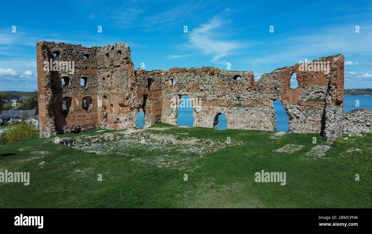 Aerial View of the Ludza Medieval Castle Ruins on a Hill Between Big ...