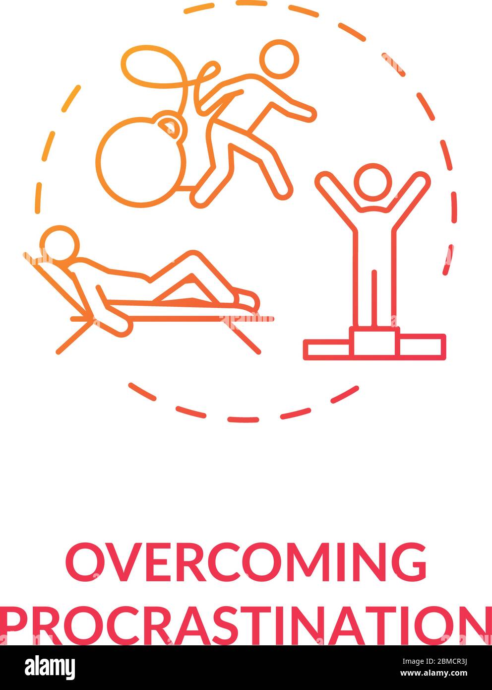 Overcoming procrastination concept icon. Self discipline, motivation ...