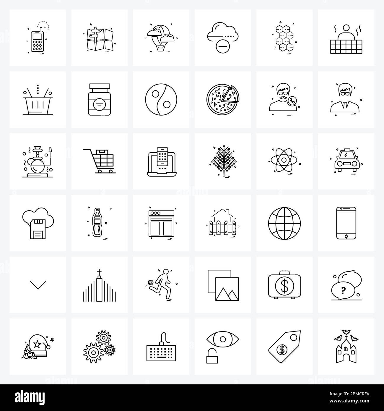 36 Universal Line Icon Pixel Perfect Symbols of shell, cells, balloon ...