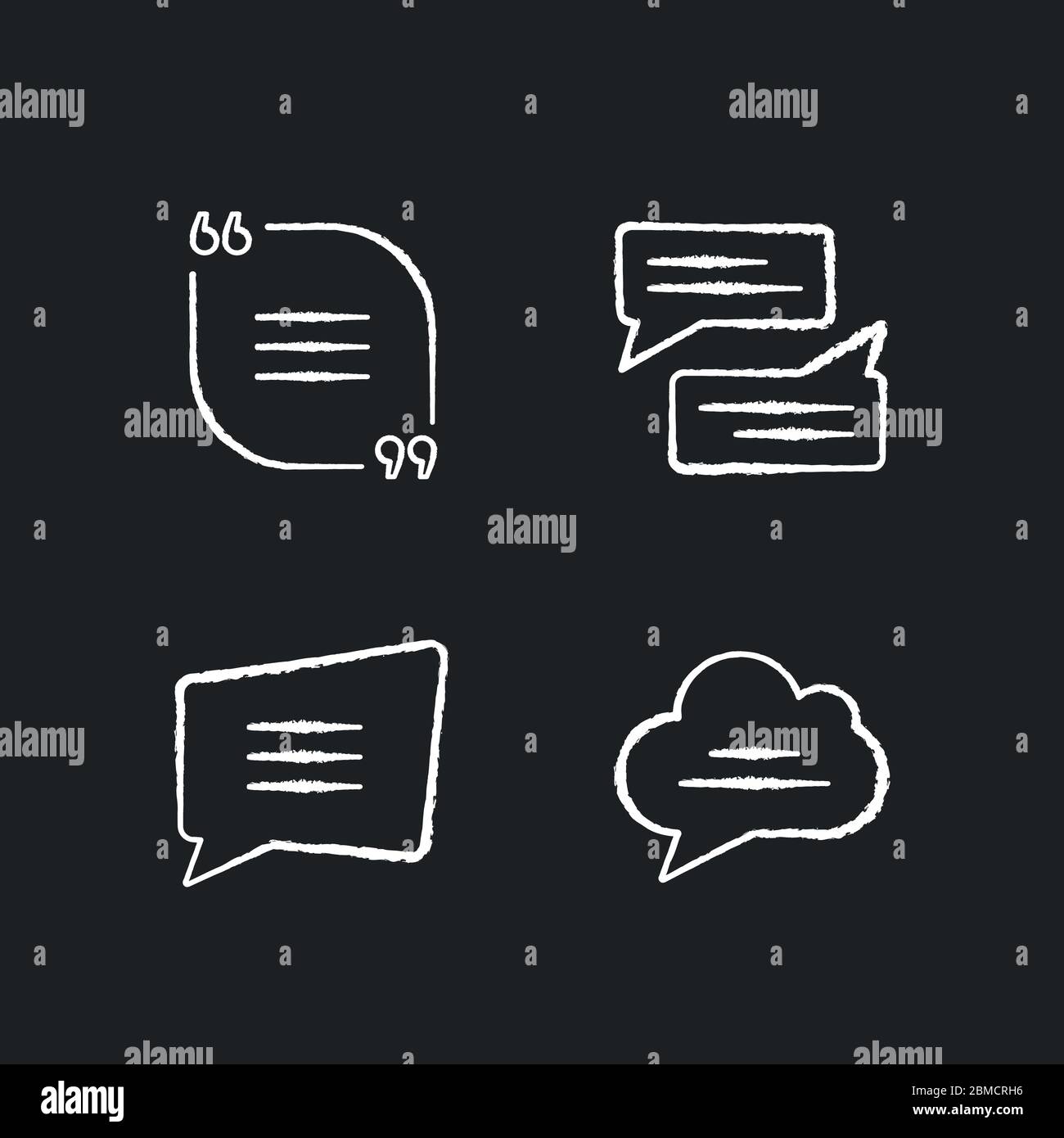 Textbox chalk white icons set on black background. Empty group chat and ...