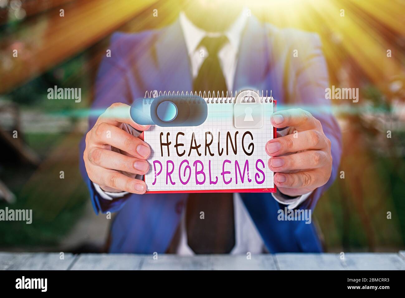 Writing note showing Hearing Problems. Business concept for is partial ...