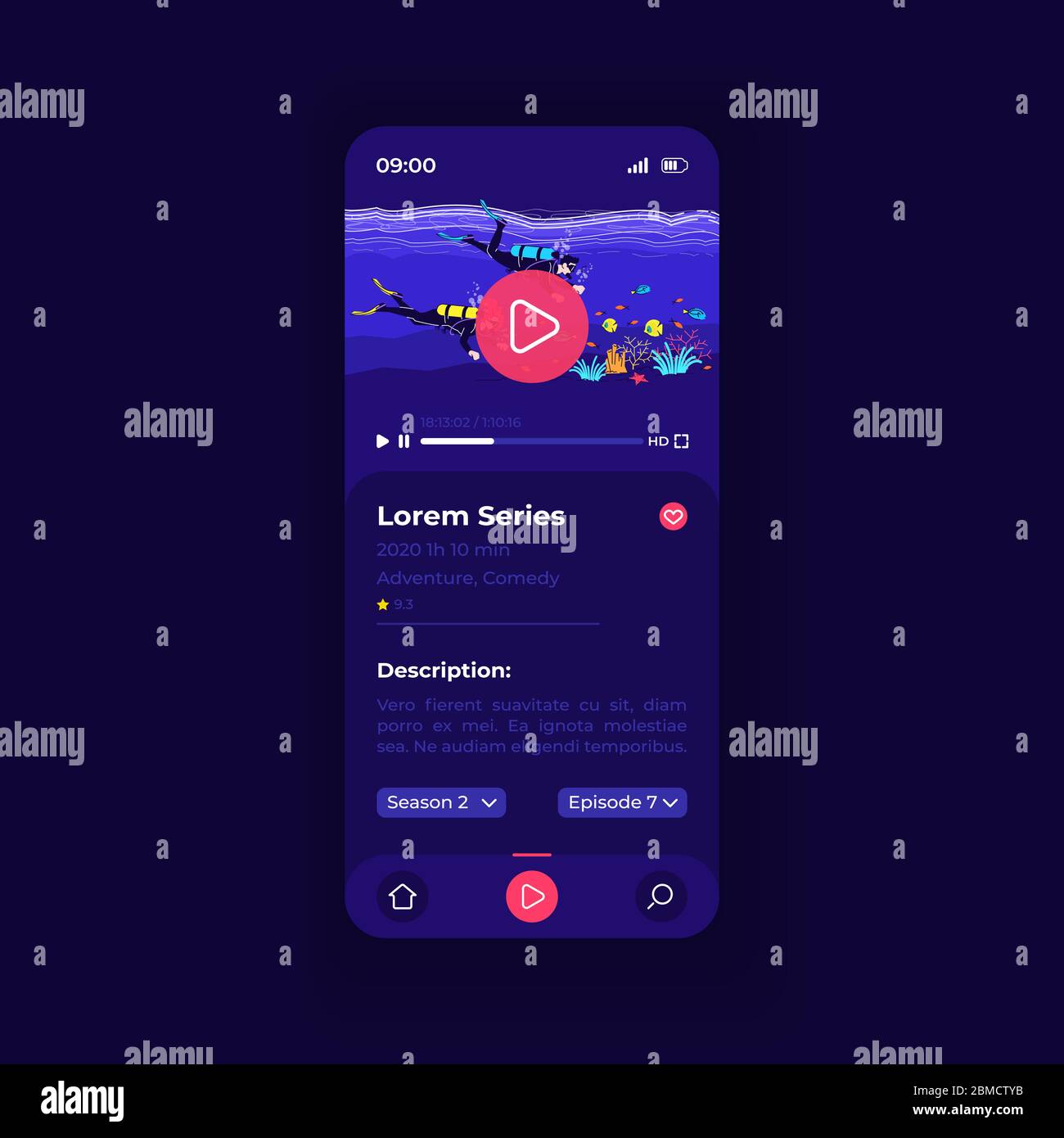 Video blogging application smartphone interface vector template. Mobile ...
