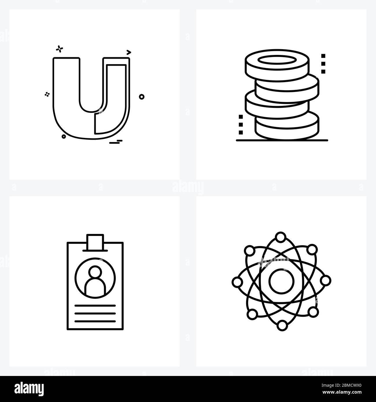 Universal Symbols of 4 Modern Line Icons of magnet, identity, metal ...