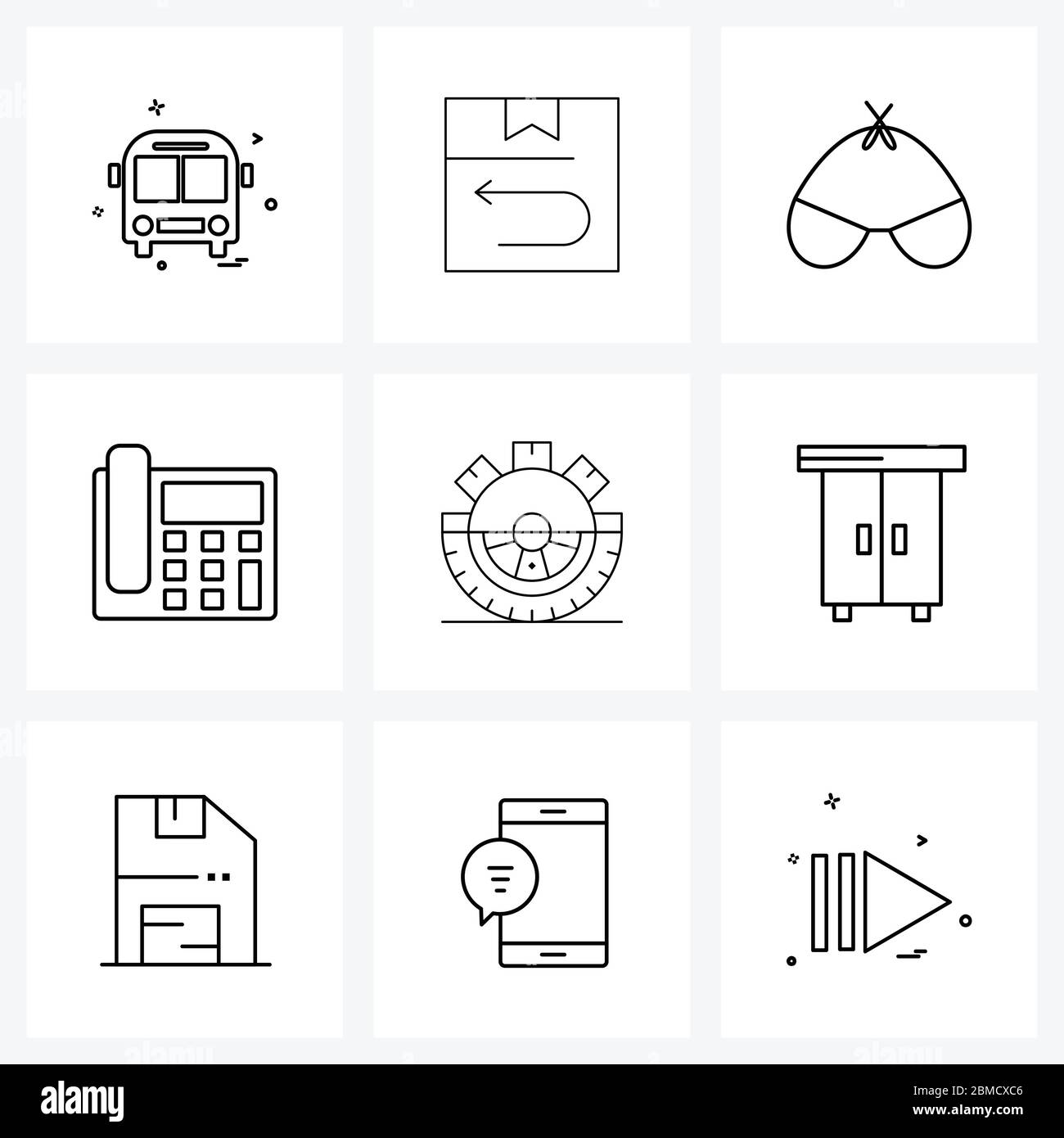 Universal Symbols of 9 Modern Line Icons of service, car, dress ...