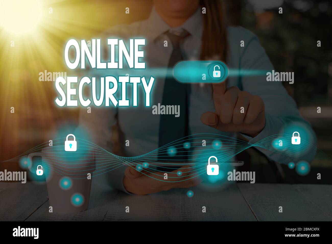 Text sign showing Online Security. Business photo text rules to protect against attacks over the ...
