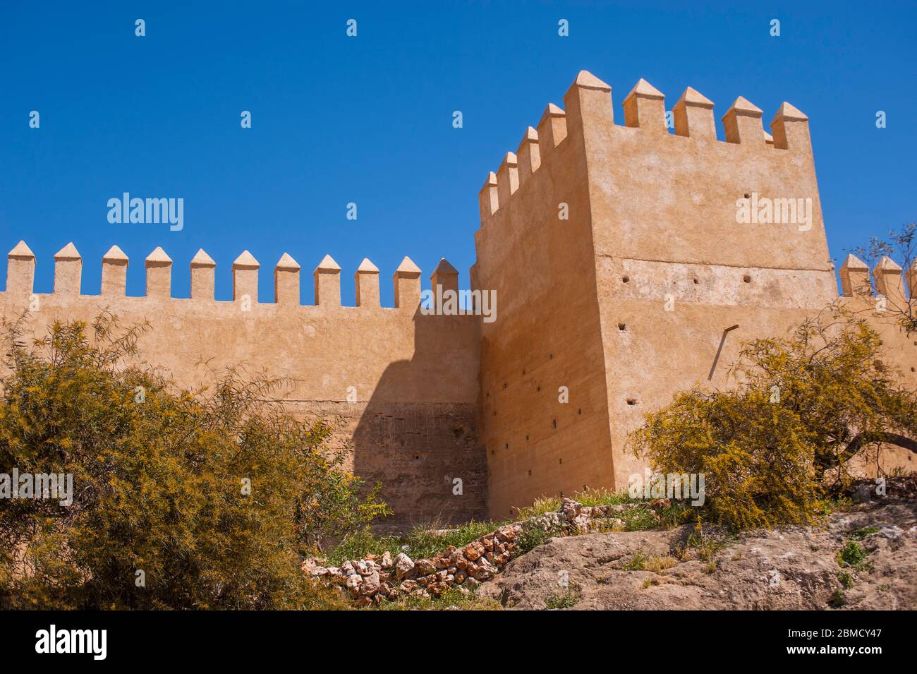View of the old fortified city wall of the medina (old town) in the ...