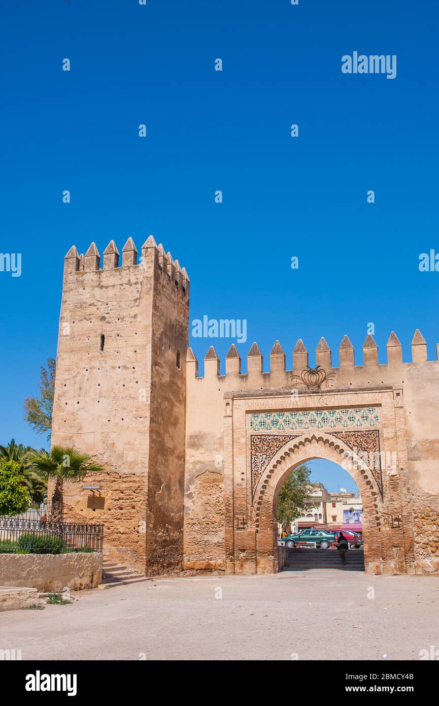 View of the old fortified city wall of the medina (old town) with a ...