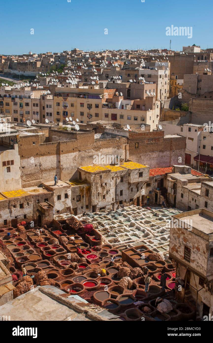 Overview of the Chouara Tannery in the Medina (old town) of the city of ...