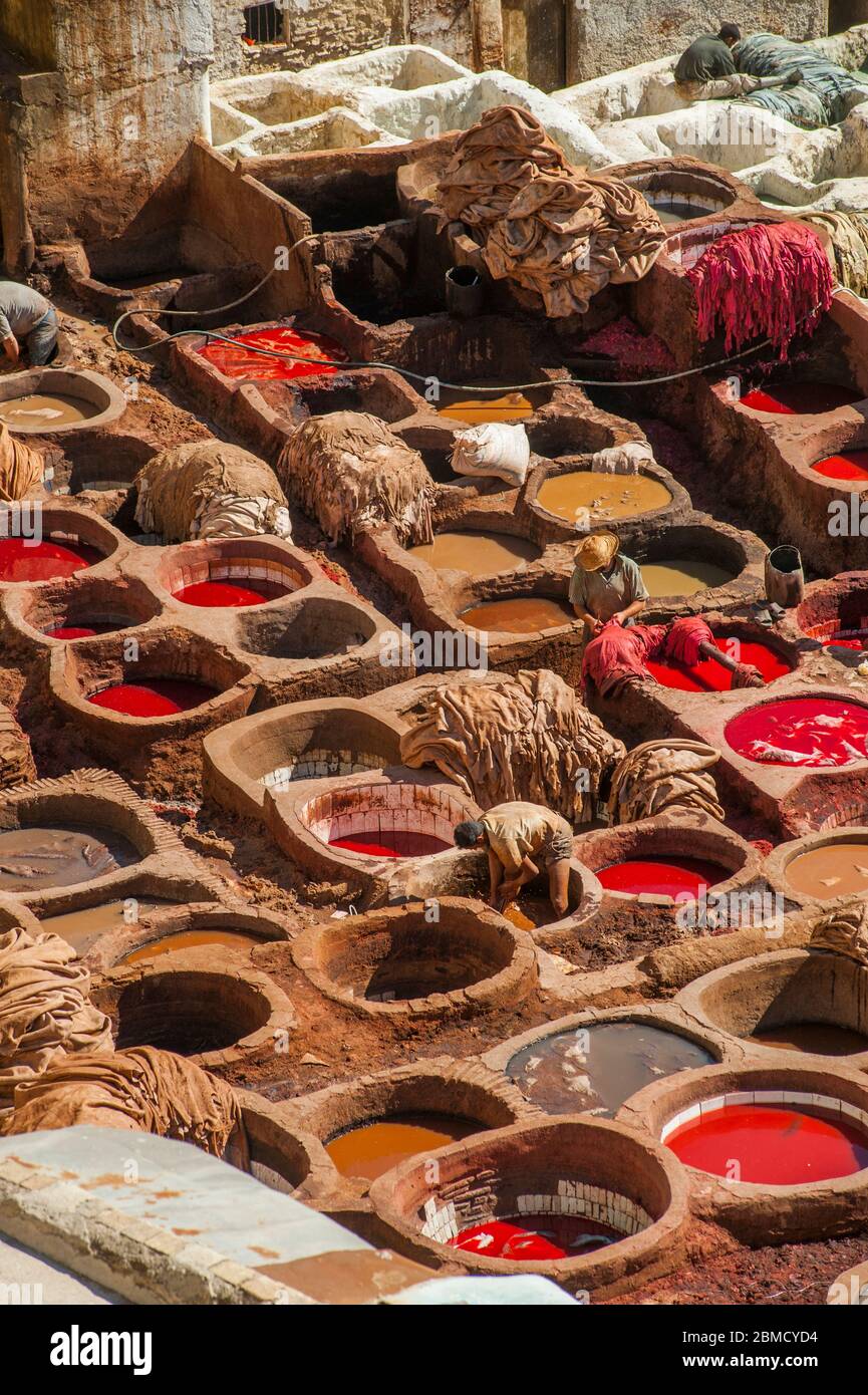 View of the pits of the Chouara Tannery in the Medina (old town) of the ...