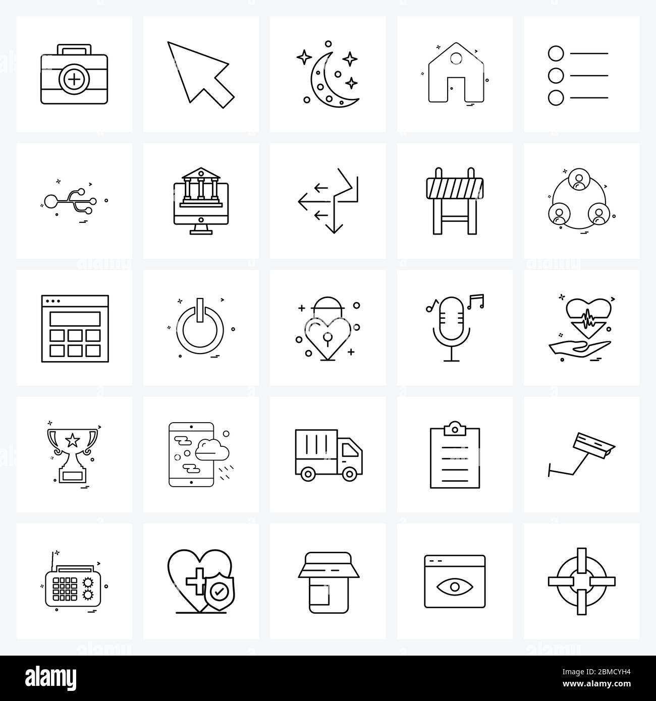 Line Icon Set of 25 Modern Symbols of bullet, protected, selection ...