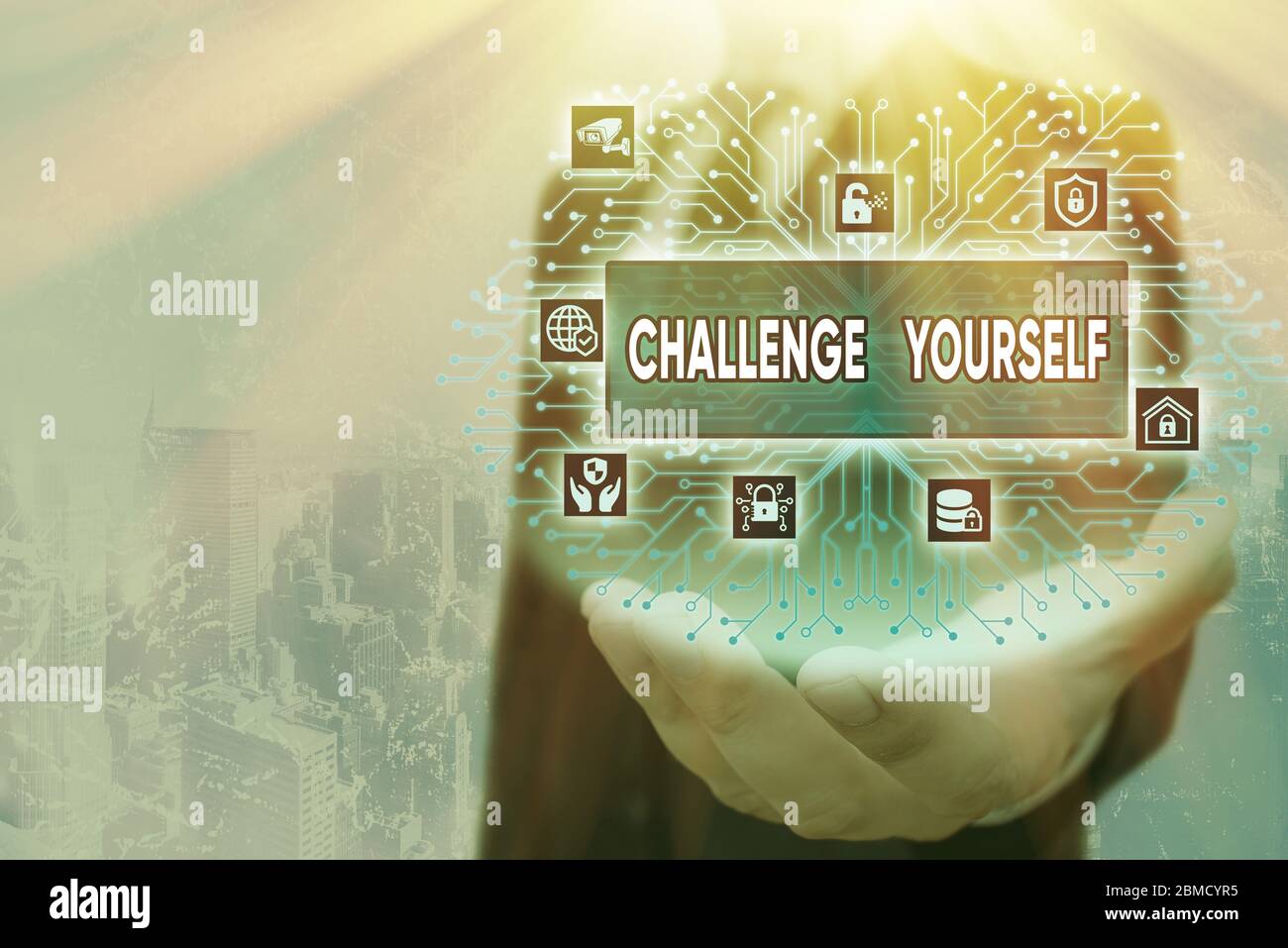 Writing note showing Challenge Yourself. Business concept for Setting ...