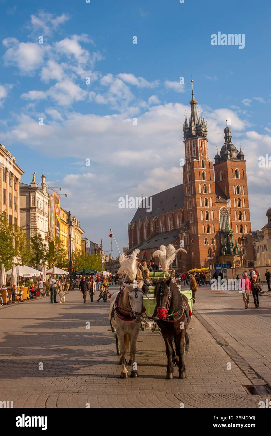 The market square (Rynek Glowny) with the 14th-century Gothic basilica ...