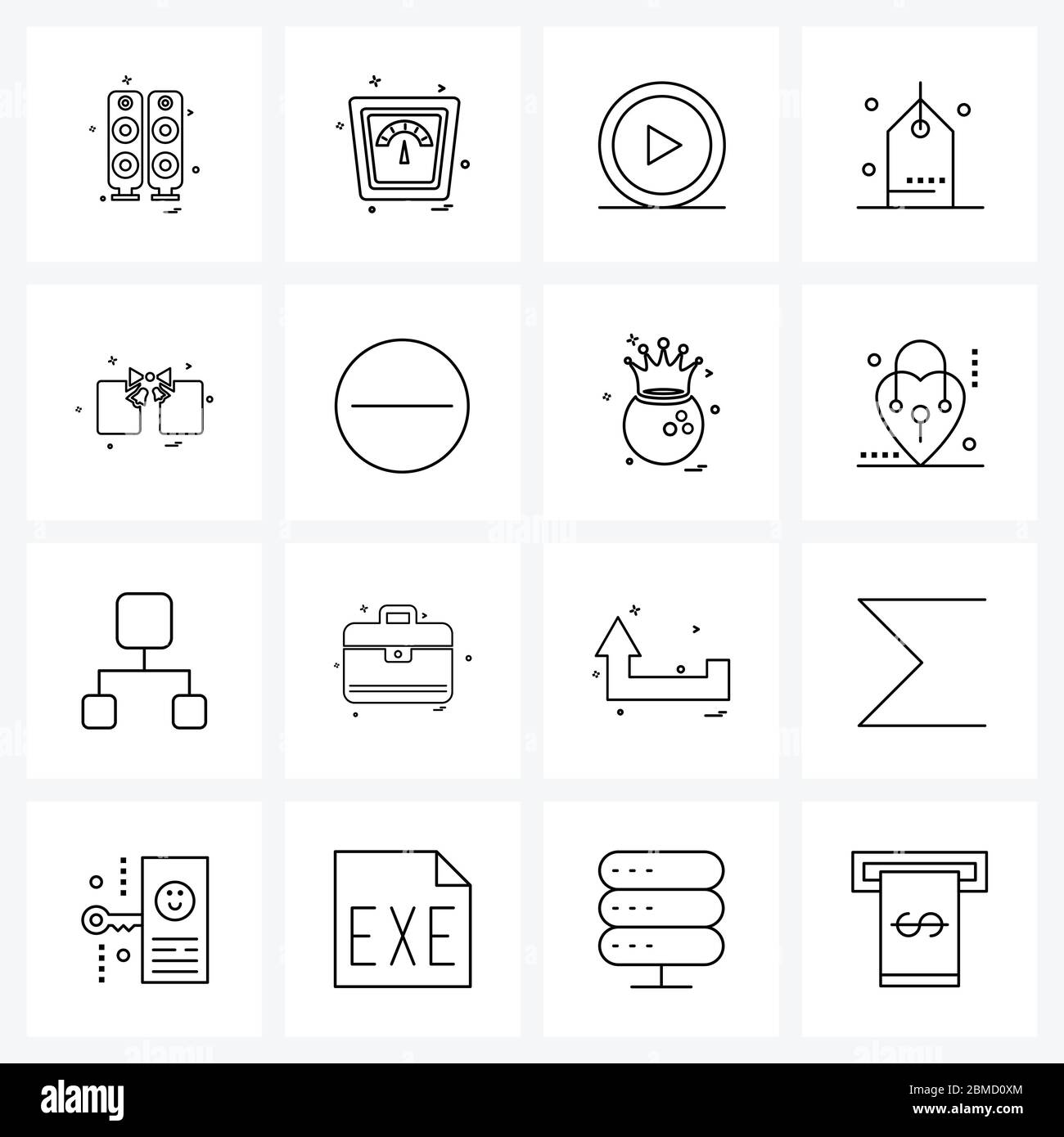 Modern Style Set of 16 line Pictograph Grid based gift box, gift ...