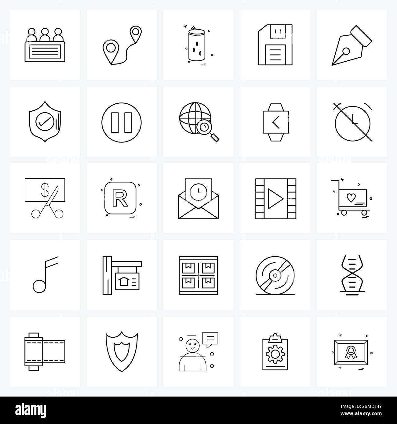Set of 25 Universal Line Icons of draw, floppy disk, map, floppy, disk ...