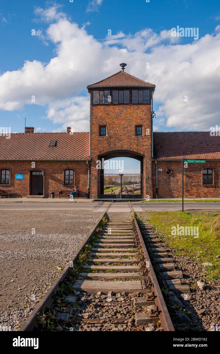 The main gate to the Birkenau concentration camp operated by Nazi ...