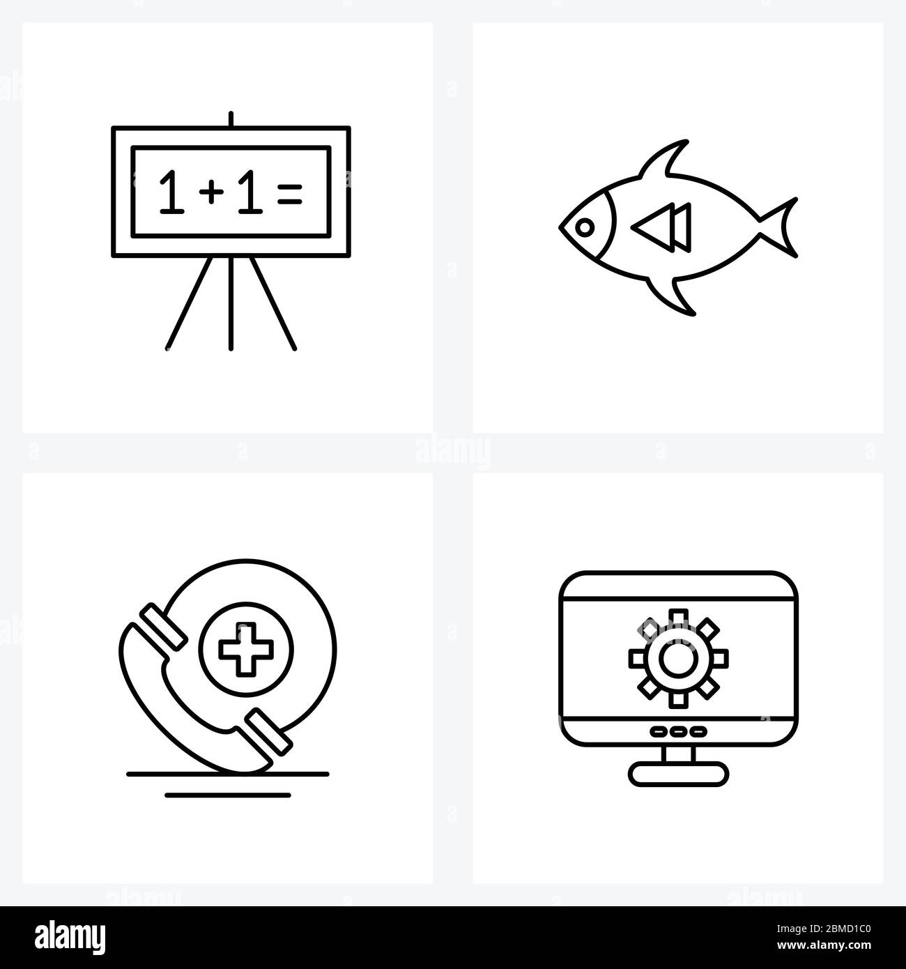 Modern Style Set of 4 line Pictograph Grid based blackboard, medical ...