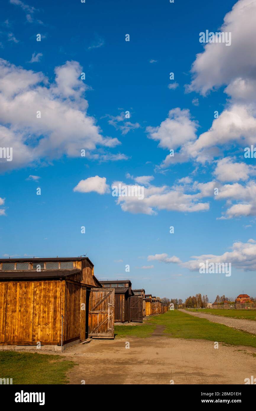 Wooden barracks at the Birkenau concentration camp which was operated ...