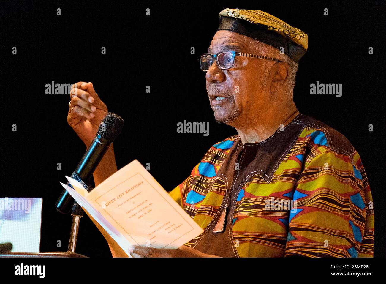 East St. Louis Poet Laureate Eugene Redmond reads during the 2016 St ...