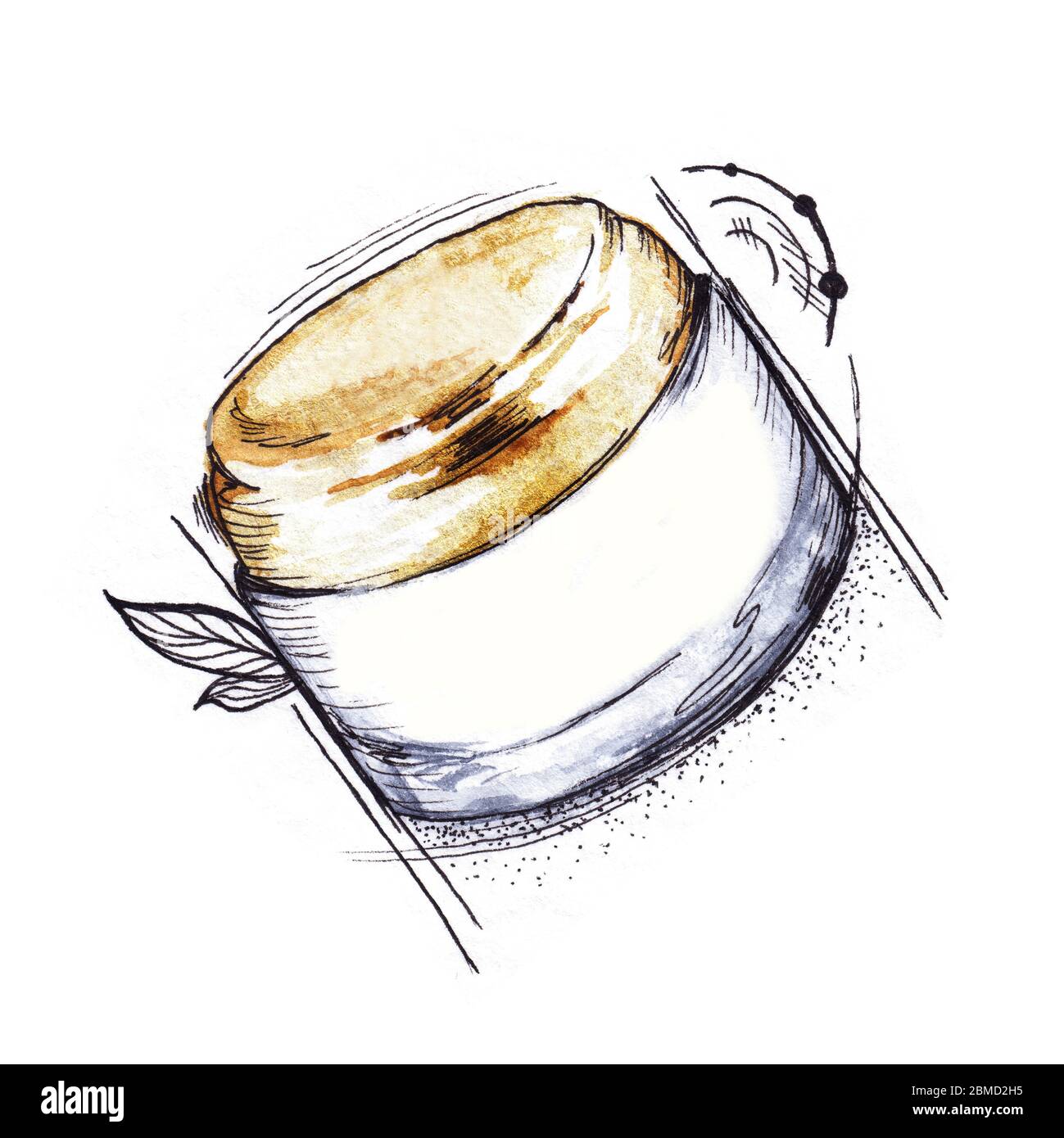Watercolor sketch cosmetic jar with gold cap Stock Photo - Alamy
