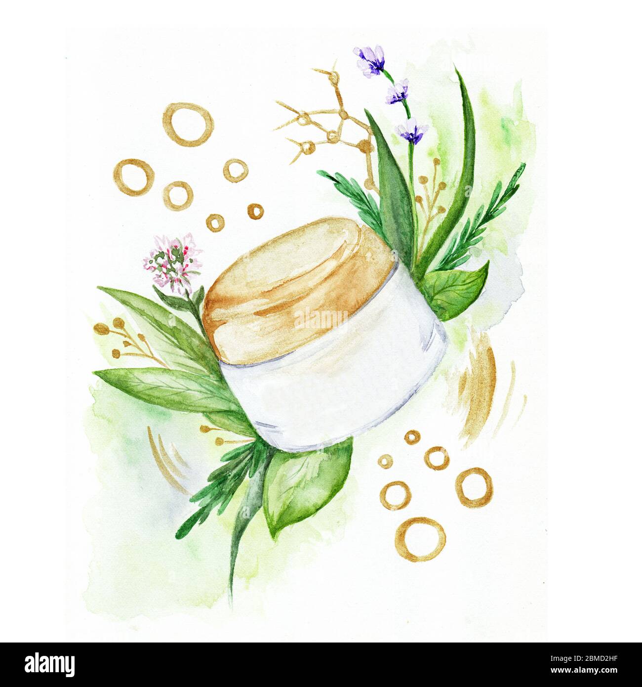 Watercolor sketch cosmetic jar with gold cap Stock Photo - Alamy