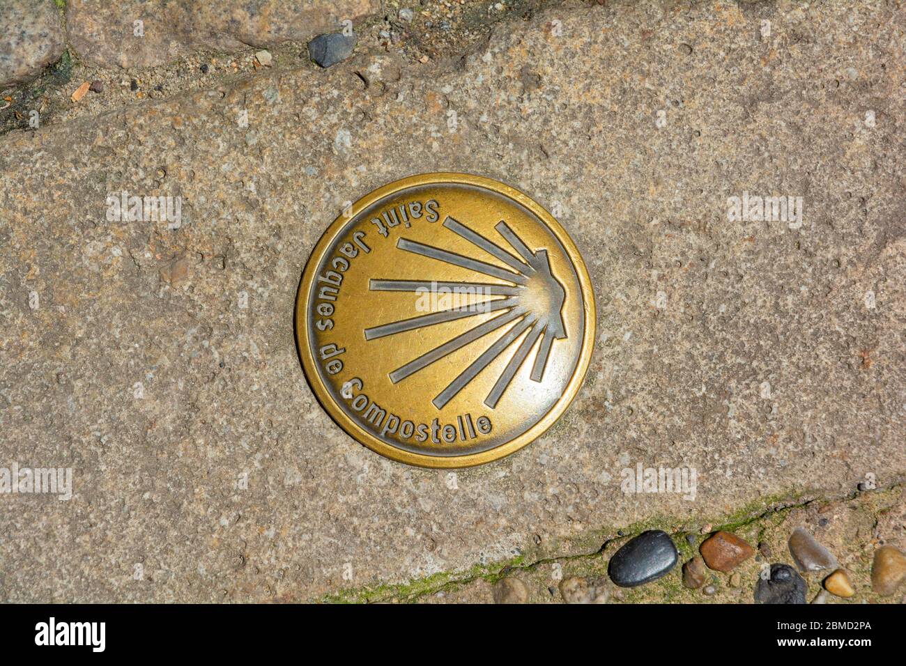 France, Le Puy-en-Velay, scallop shell medallion in road marks the ...