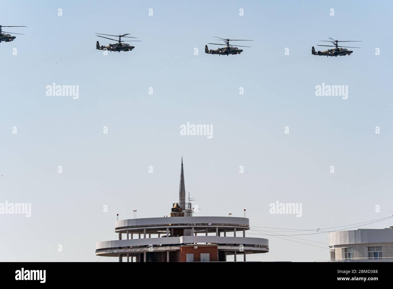 Russia, Khabarovsk - May 7, 2020: Rehearsal of the parade. Military air ...
