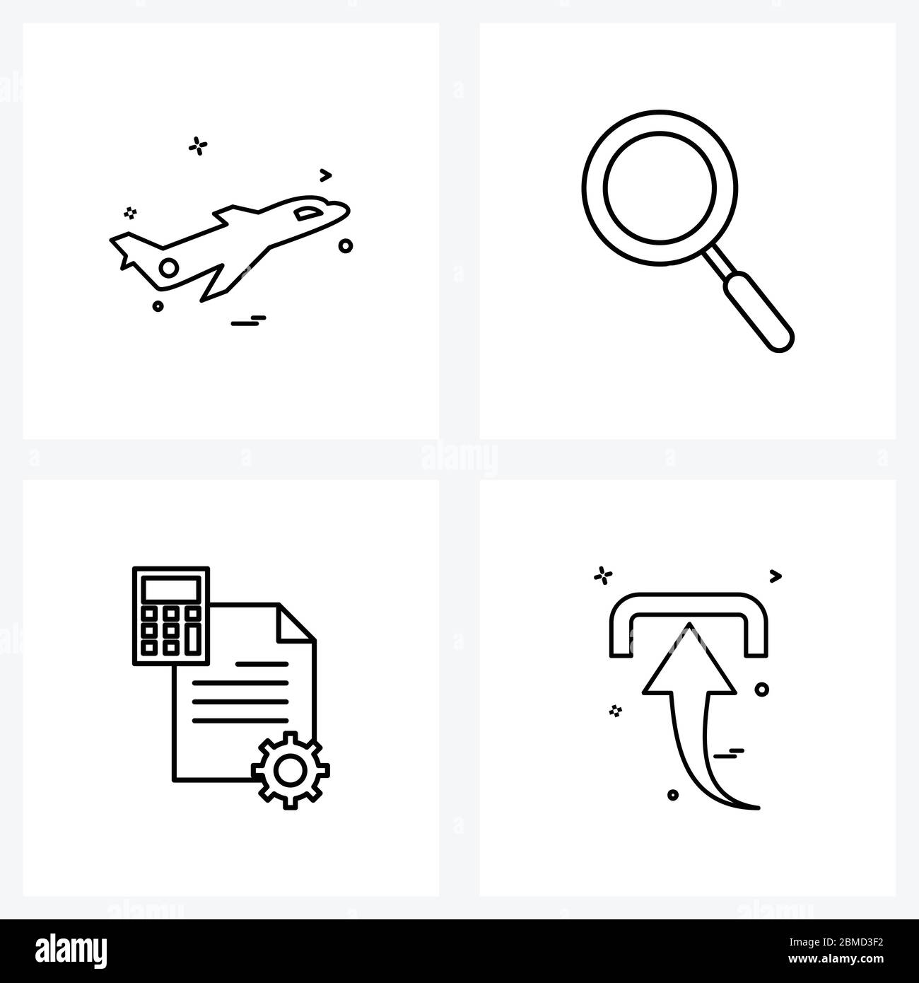 Set of 4 UI Icons and symbols for aero plane; setting; travel; zooming ...