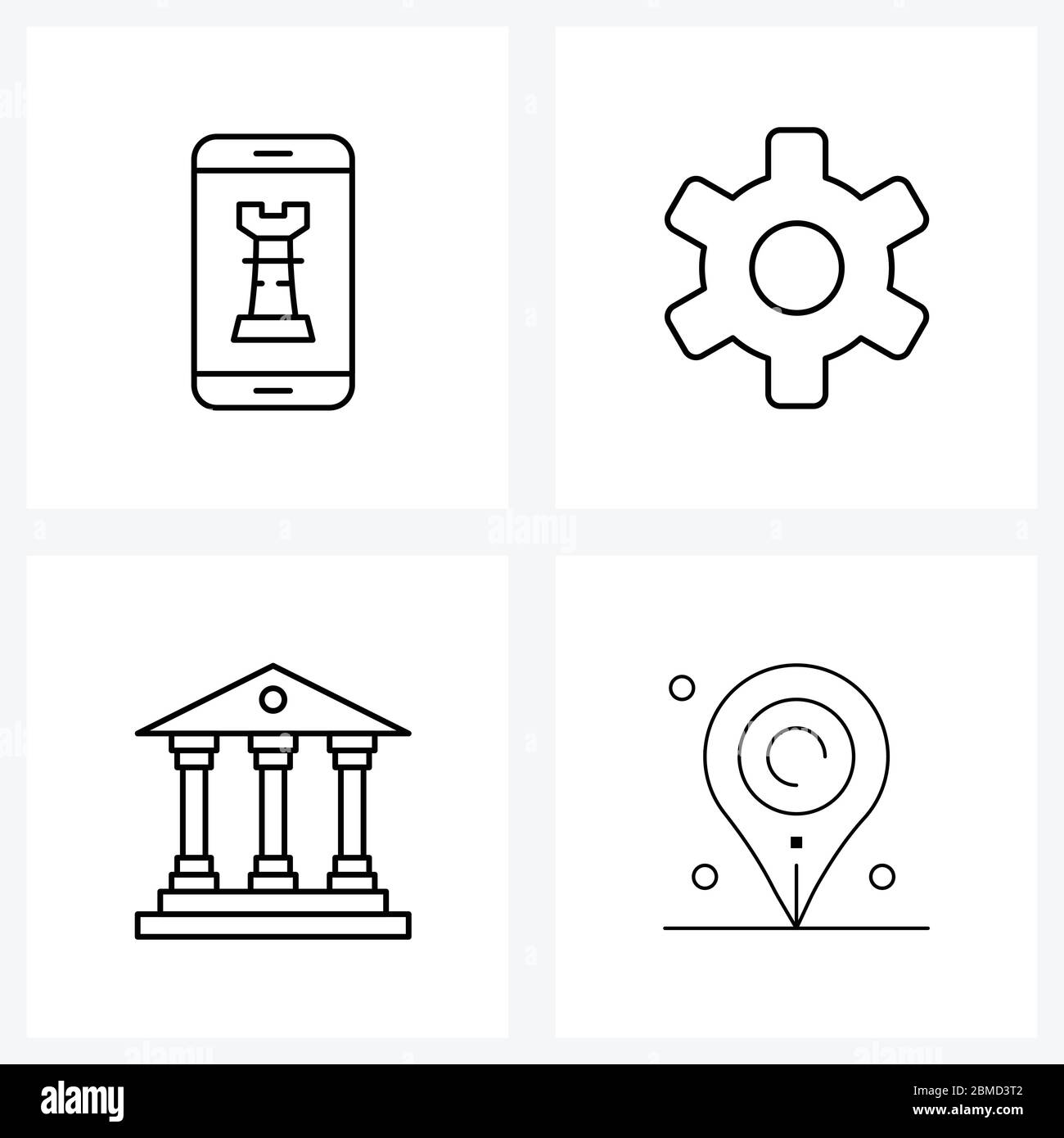 Modern Style Set of 4 line Pictograph Grid based business, building ...