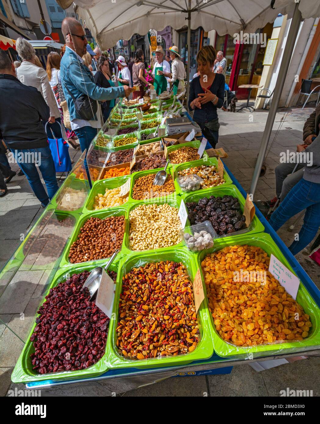 France, Le Puy-en-Velay, market day, dried fruit and nuts Stock Photo ...